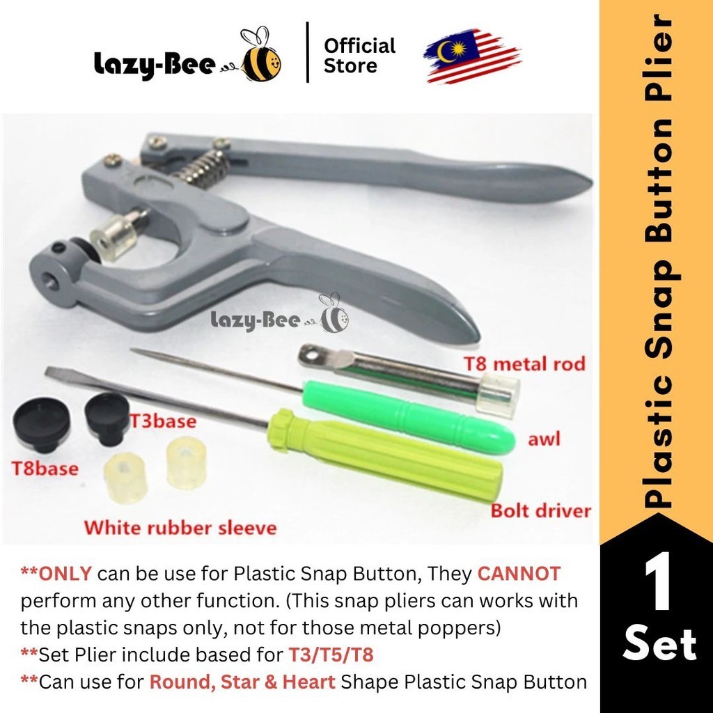 LAZY BEE 1 Set Button Fasteners Plastic Snap Plier Kit 17x11cm | Shopee ...