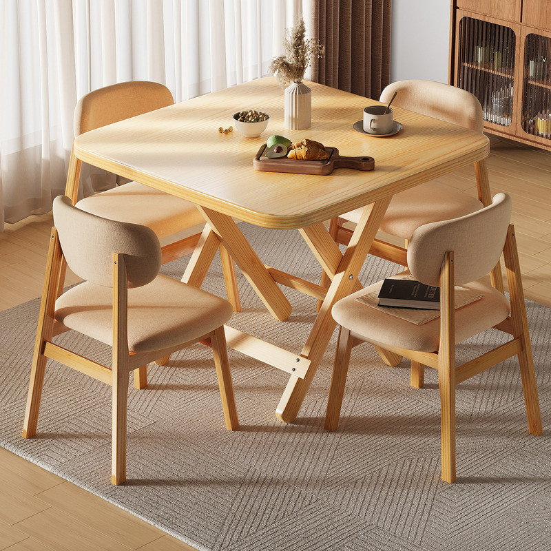 【HHJ】 Table Household Wood Foldable Solid Dining Table Portable And ...
