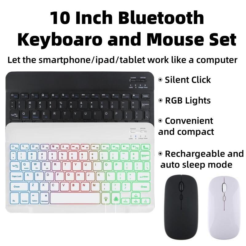 Mini Wireless Bluetooth Keyboard Mouse Set RGB 10 Inch Silent Keyboard ...