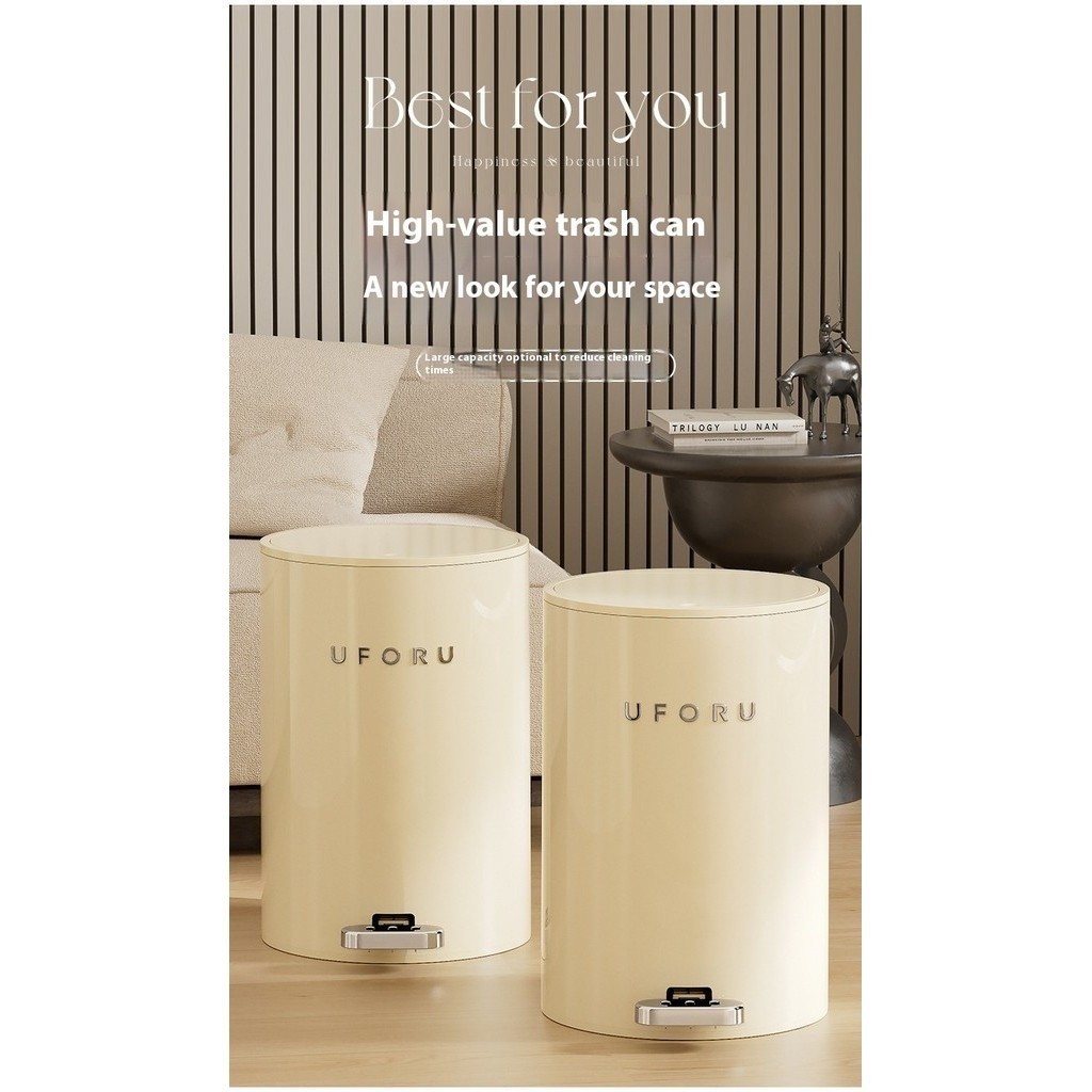 【SG Seller】Double Opening Trash Can Cream white Bin High-End Garbage ...