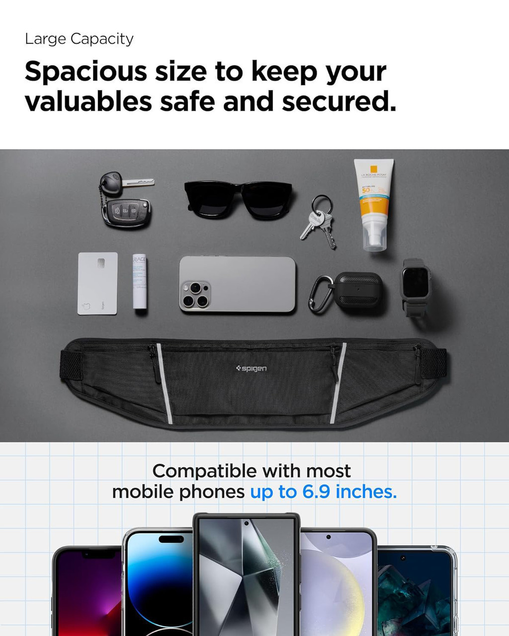 Spigen A710 Waist Bag Running Belt Bag Waist Pouch Phone Holder Running ...