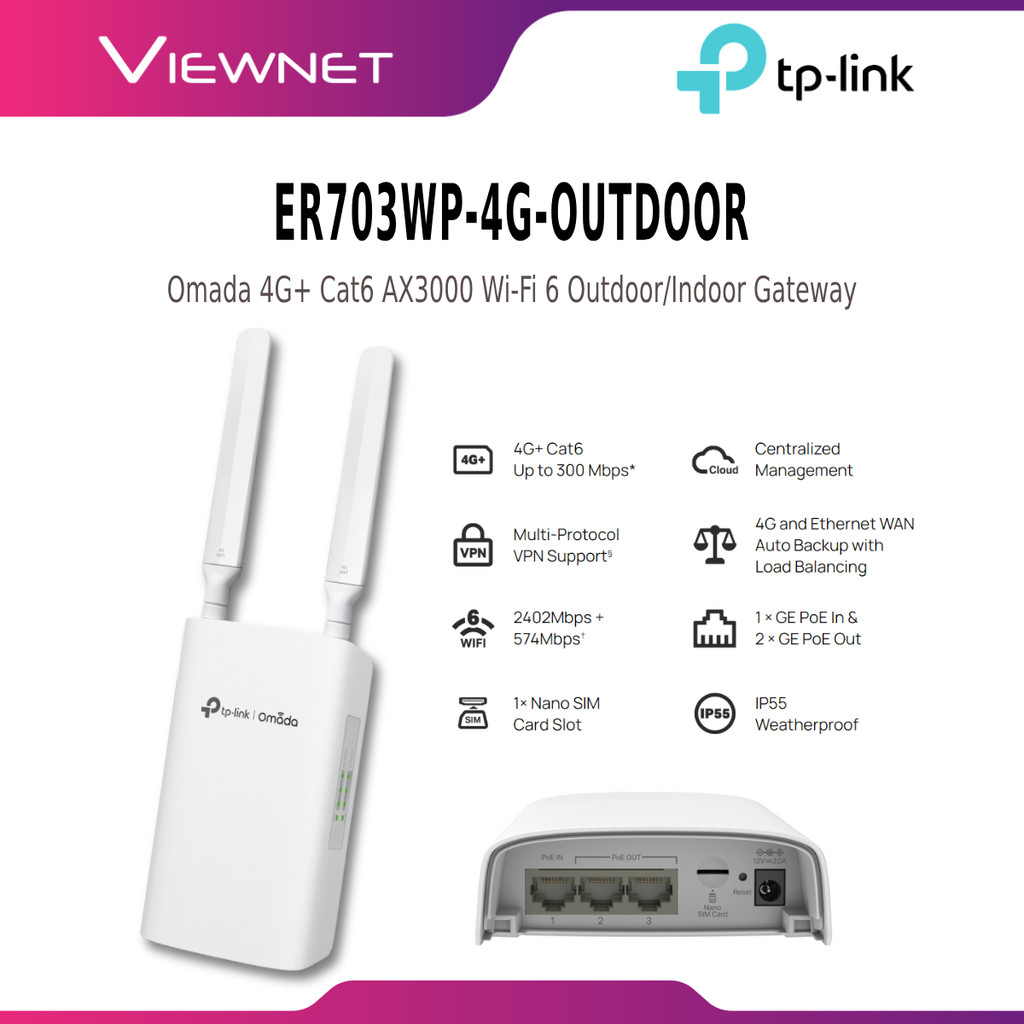 TP-LINK ER703WP-4G-OUTDOOR OMADA 4G+ CAT6 AX3000 WI-FI 6 OUTDOOR/INDOOR ...
