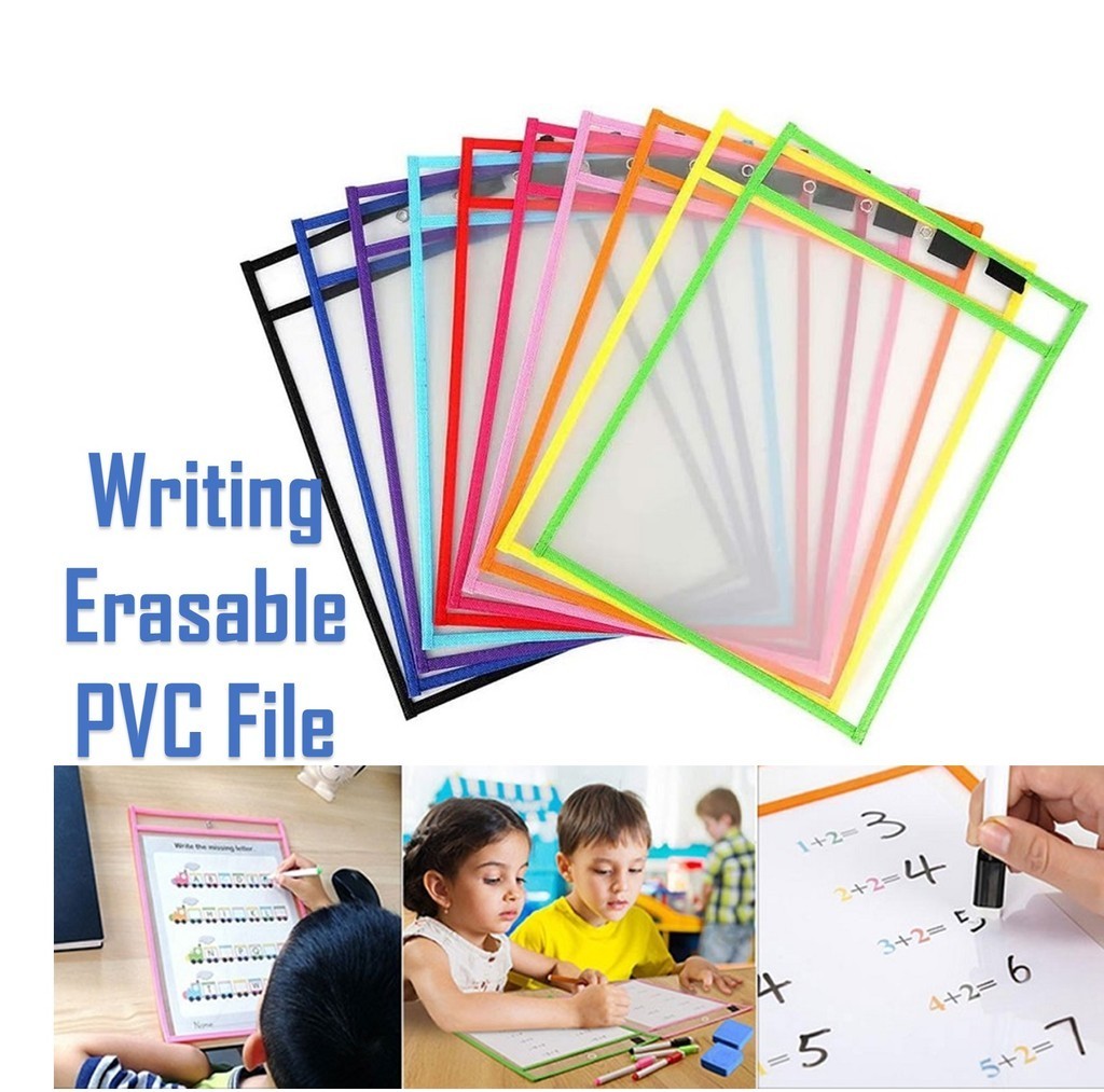 Dry Erase Pocket Whiteboard Marker Pen Erasable A4 PVC File ...