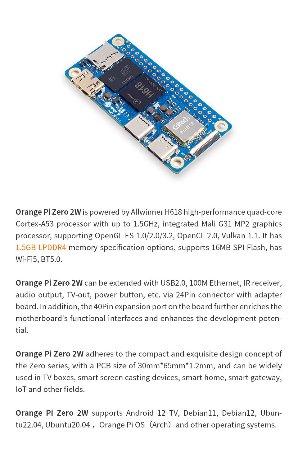 【In stock】Orange Pi Zero 2 W 1.5GB RAM DDR4 Mini PC Allwinner H618 Orange Pi Zero 2W WiFi ...