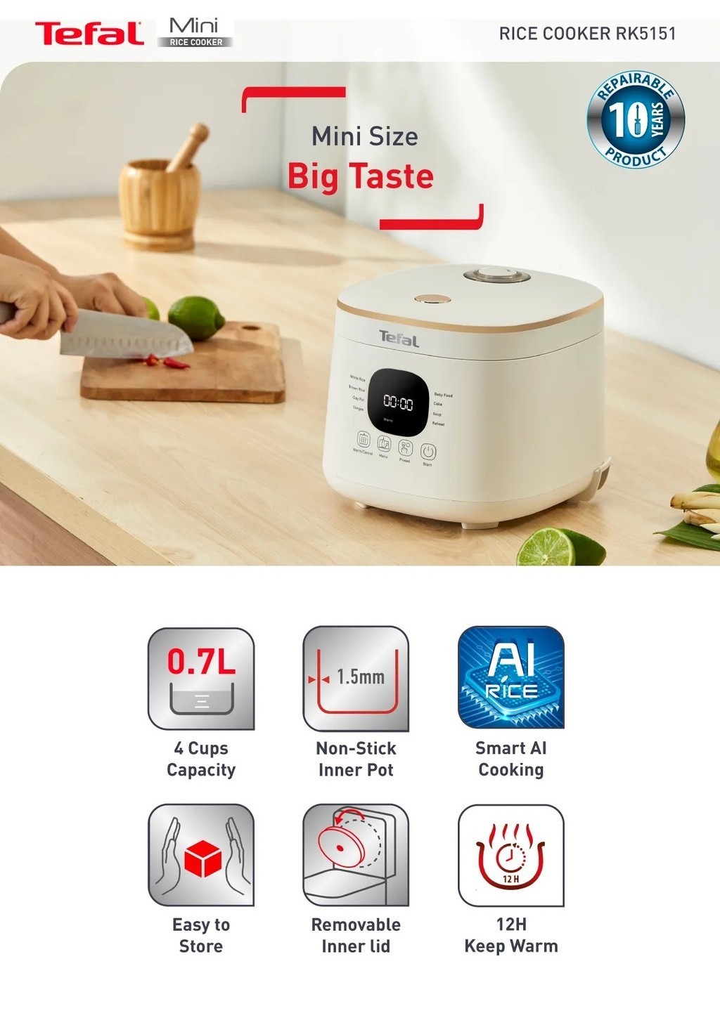 Tefal RK5151 Mini FuzzyLogic Rice Cooker 0.7L | Shopee Singapore