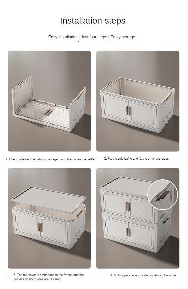 Foldable Storage Cabinet with Wheels 4-Layer Floor Storage Box Snacks ...