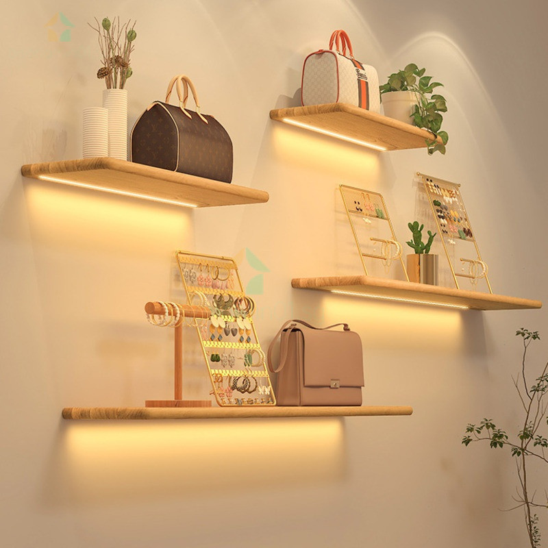 Storage Shelf Rack Wood Luminous Solid Layer Board Wall Mounted Shelf ...