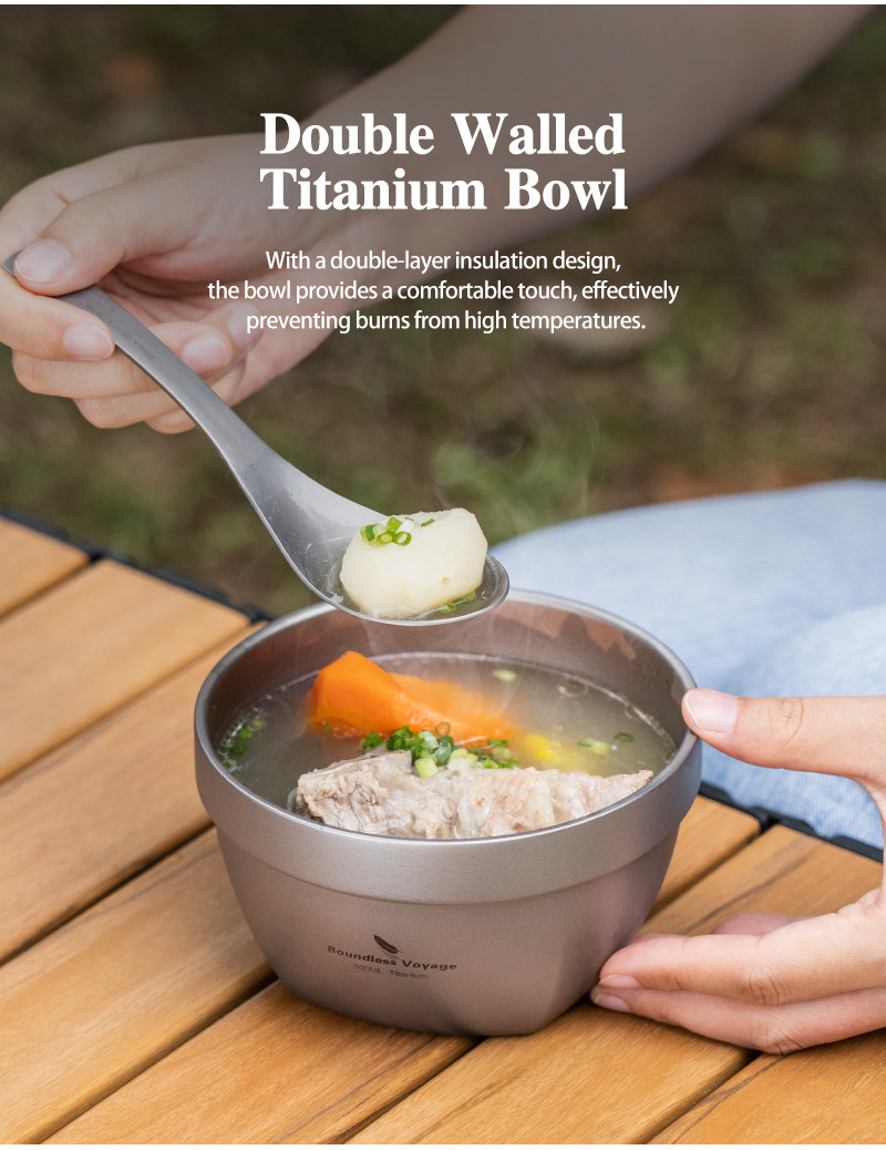 Outdoor Dining Bowl Pure Titanium Double Wall Insulated Bowl - Portable ...