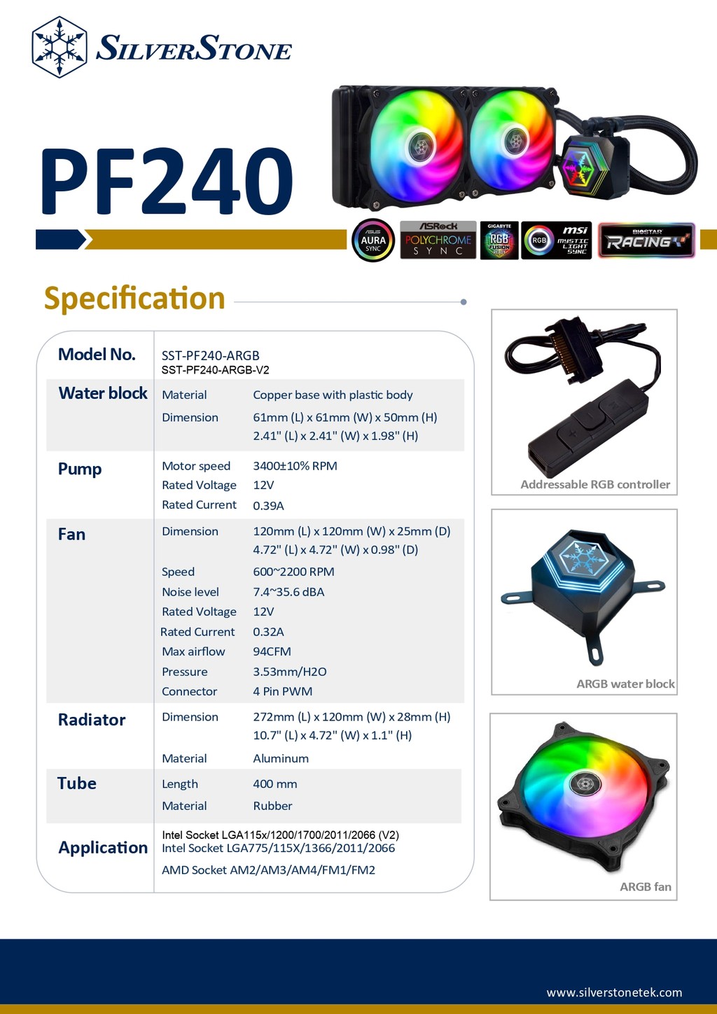 SilverStone PF Series PF240 Duo Integrated ARGB 120mm ARGB Fan with ...