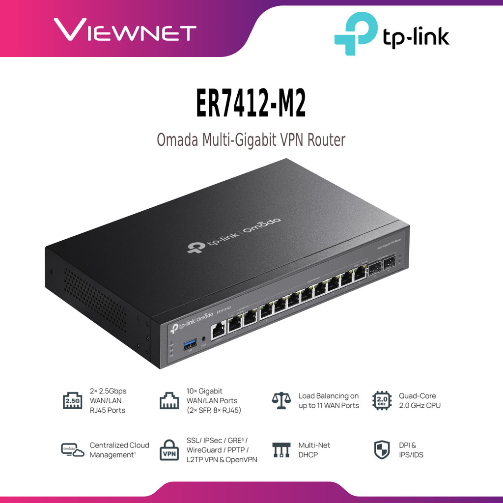 TP-LINK ER7412-M2 OMADA MULTI-GIGABIT VPN ROUTER WITH QUAD-CORE @2.0GHZ CPU, TWO 2.5G PORTS ...