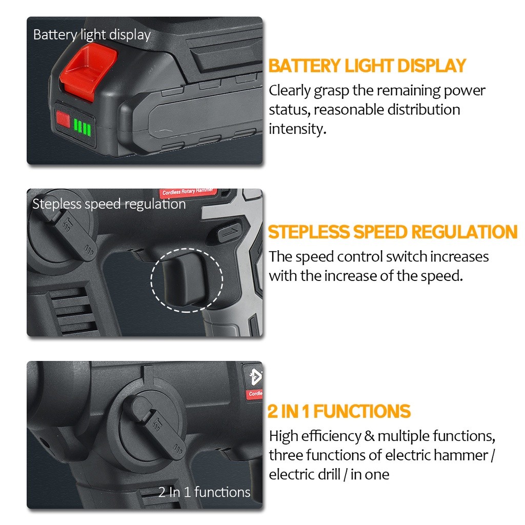 7500mAh Electric Rotary Hammer Cordless Rechargeable Multifunction ...