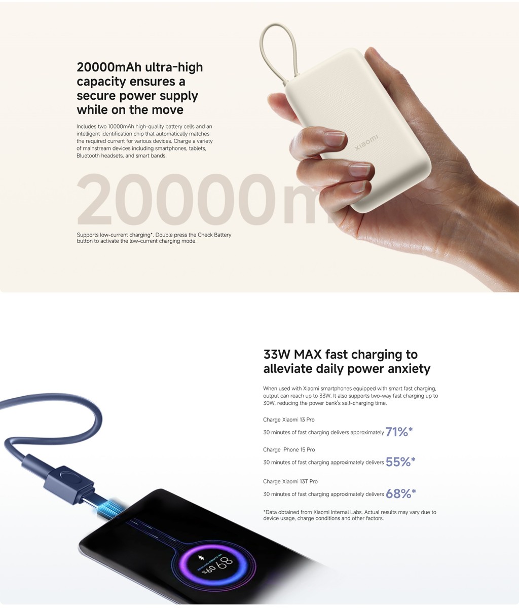 Xiaomi 33W Power Bank 20000mAh (Integrated Cable) | Shopee Singapore