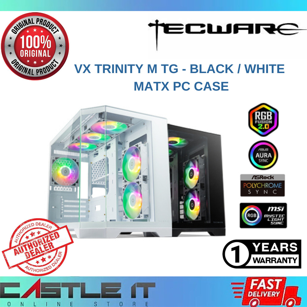 Tecware VX Trinity M TG MATX Case w/6 Omni Link ARGB Fans - Black ...
