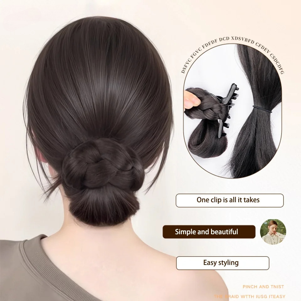 Braided Bun Wig Low Ponytail Hairpiece Hair extension hairpin Hair ...