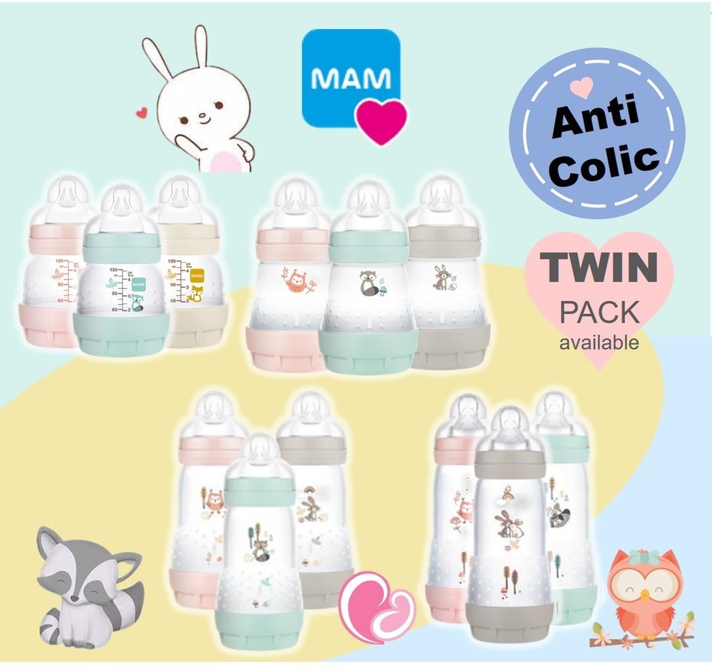 MAM Anti-Colic Baby Feeding Bottle 130ml / 160ml (5.5oz) / 260ml (9oz) / 320ml (11oz) , Easy ...