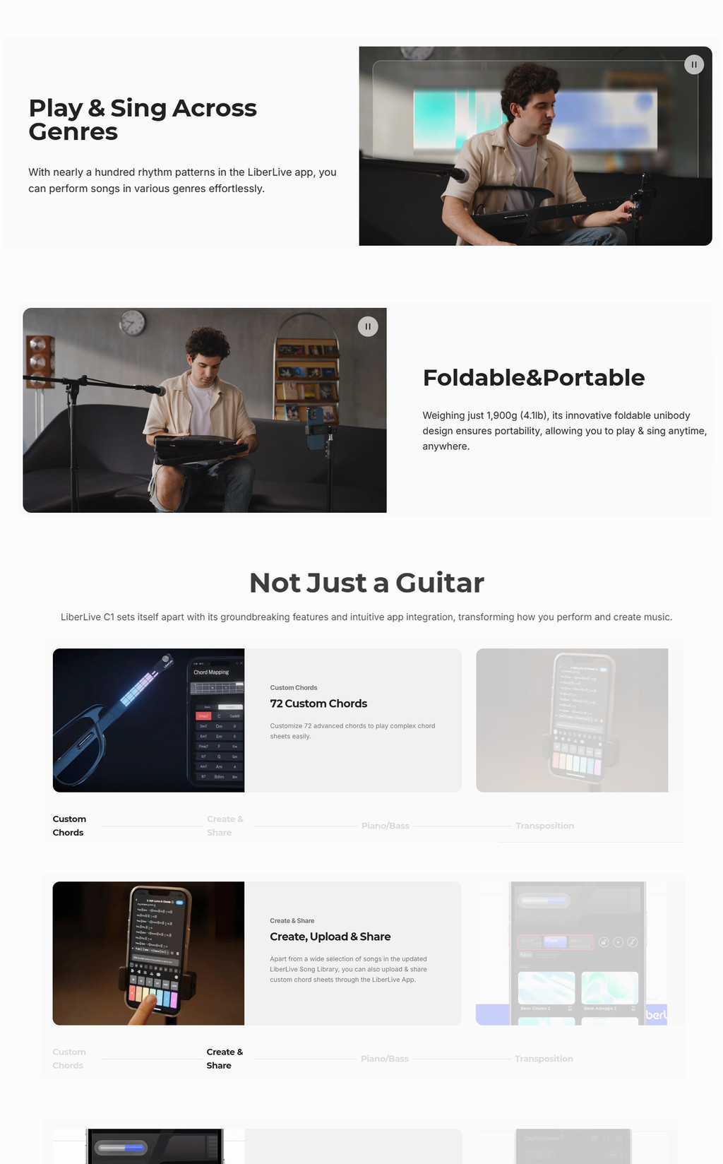 LiberLive C1 Stringless Foldable Smart Travel Guitar Fusion ...