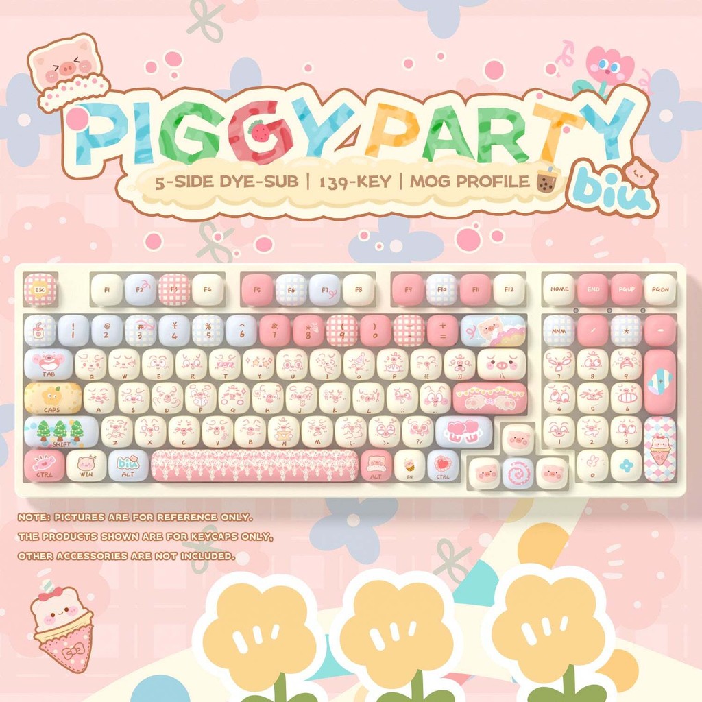 Piggy Party Keycap Set 139-key Cute Cartoon PBT Dye-sublimation MOG ...