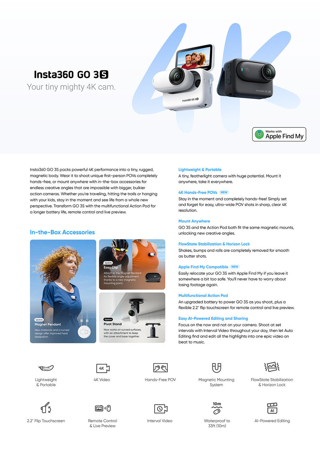 Insta360 Go 3s 64gb Action Cam Cinsaata/wh (64gb) | Shopee Singapore