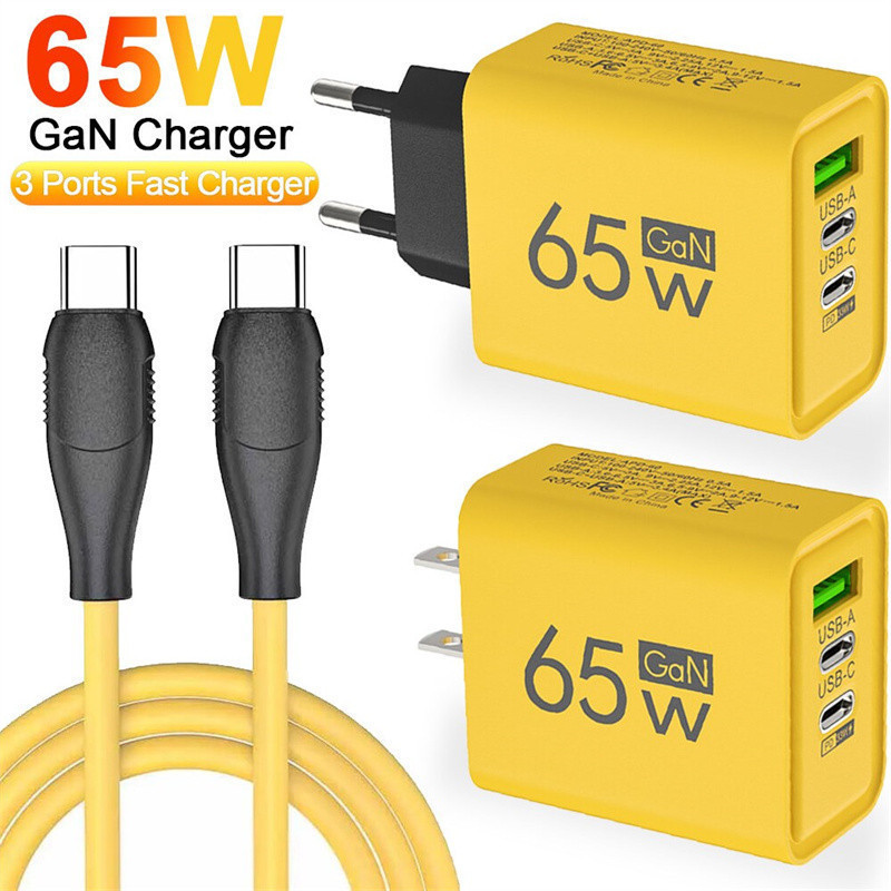 65W Three Port Charger Set - Type C QC3.0 Fast Charging PD USB Charger ...