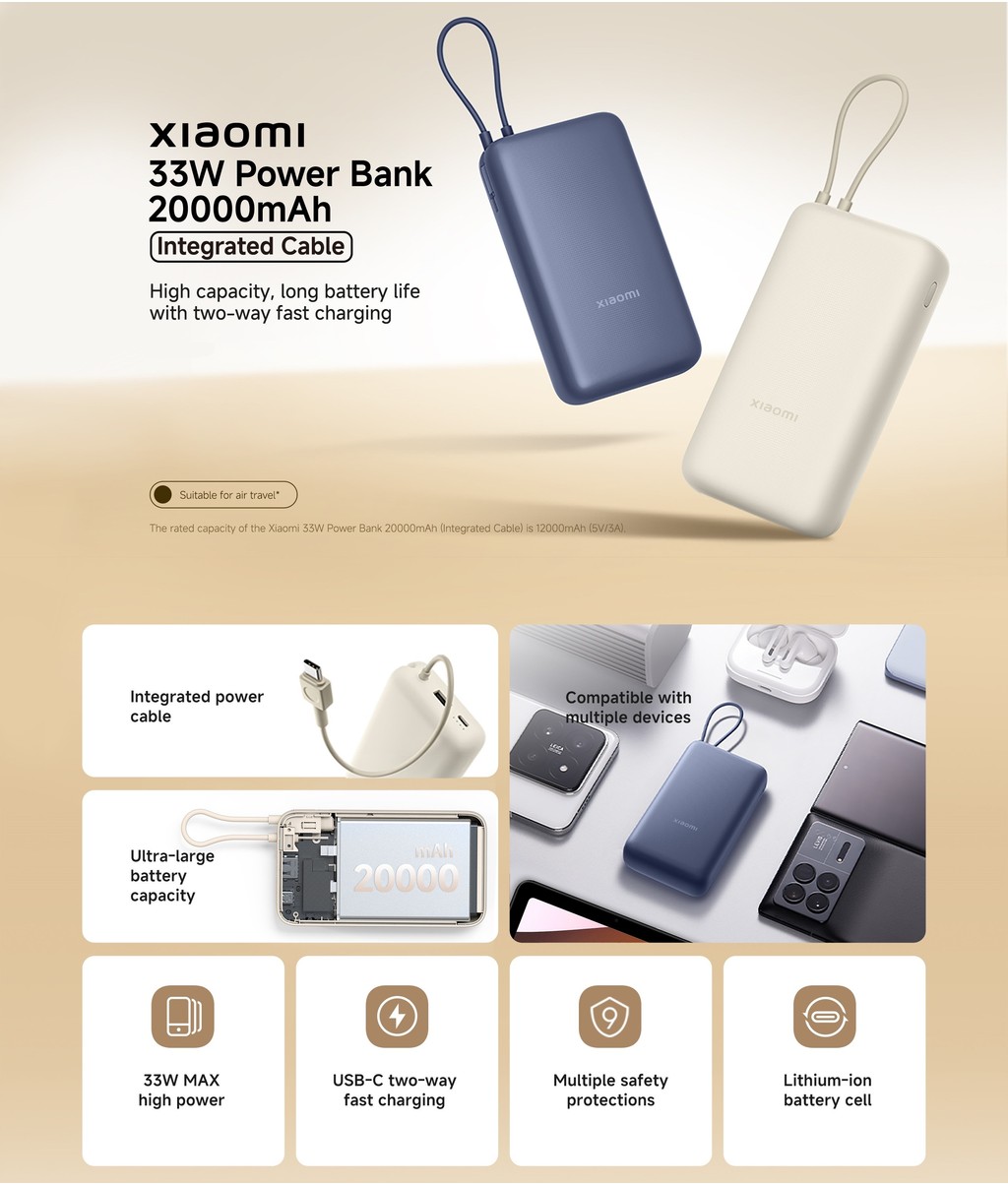Xiaomi 33W Power Bank 20000mAh (Integrated Cable) | Shopee Singapore
