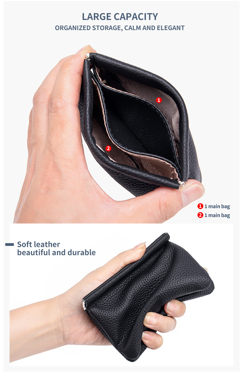 Japanese Mini Coin Purses Leather Lychee Pattern Shrapnel Automatic ...