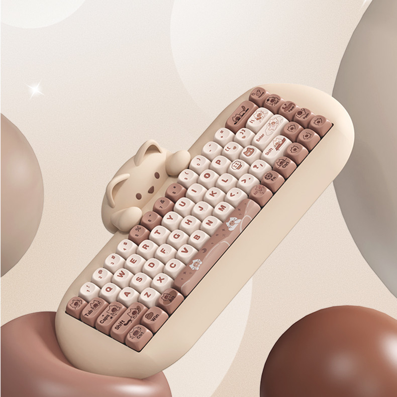 Pink Cute C68 Cat Silicone Keyboard Three-mode Bluetooth 2.4g Wired Hot Swap Mechanical Keyboard ...