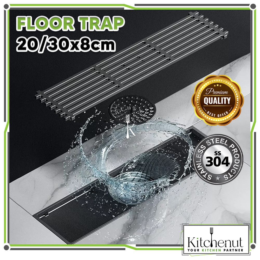 Kitchenut 20/30CM Rectangular Stainless Steel Floor Trap Bathroom Floor ...