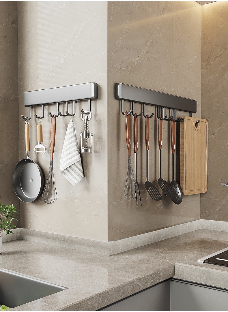 Wall Mounted Kitchen Hook Rack, No-Punching Wall Hangers, Rail Kitchen ...