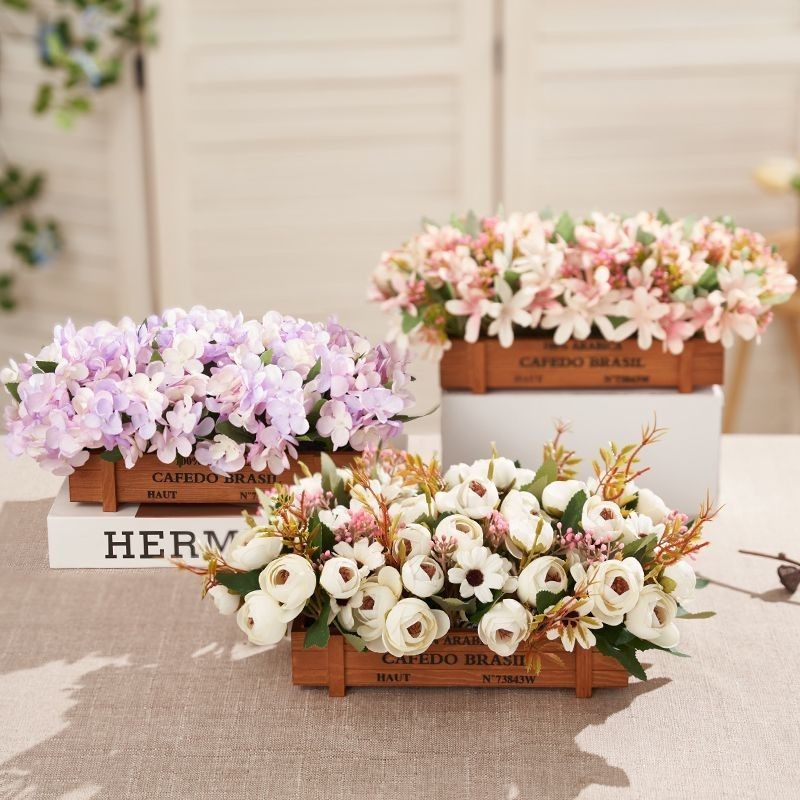 Fake Flower with Decorative Tray Wooden Box 32cm- Wedding Decorations ...