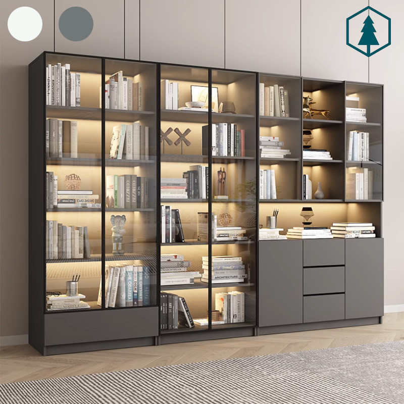 GT Bookshelf Light Glass Door Bookshelf Dust-proof Combination Bookcase ...