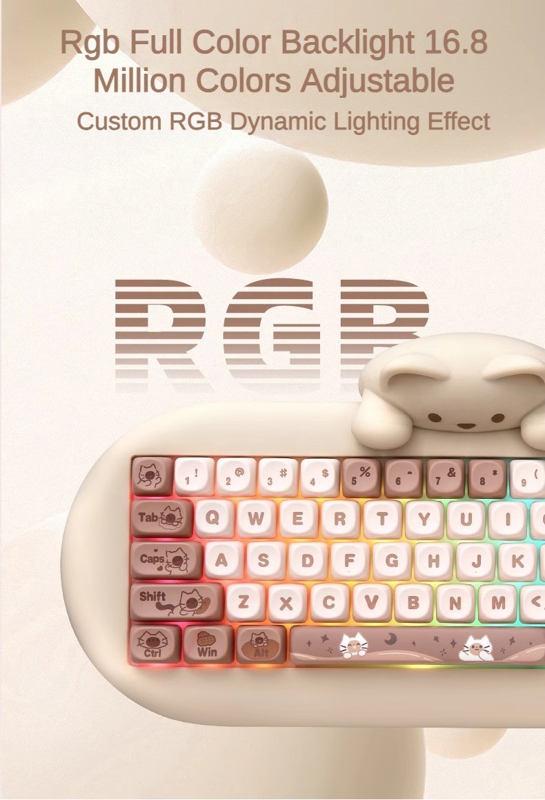 Pink Cute C68 Cat Silicone Keyboard Three-mode Bluetooth 2.4g Wired Hot ...