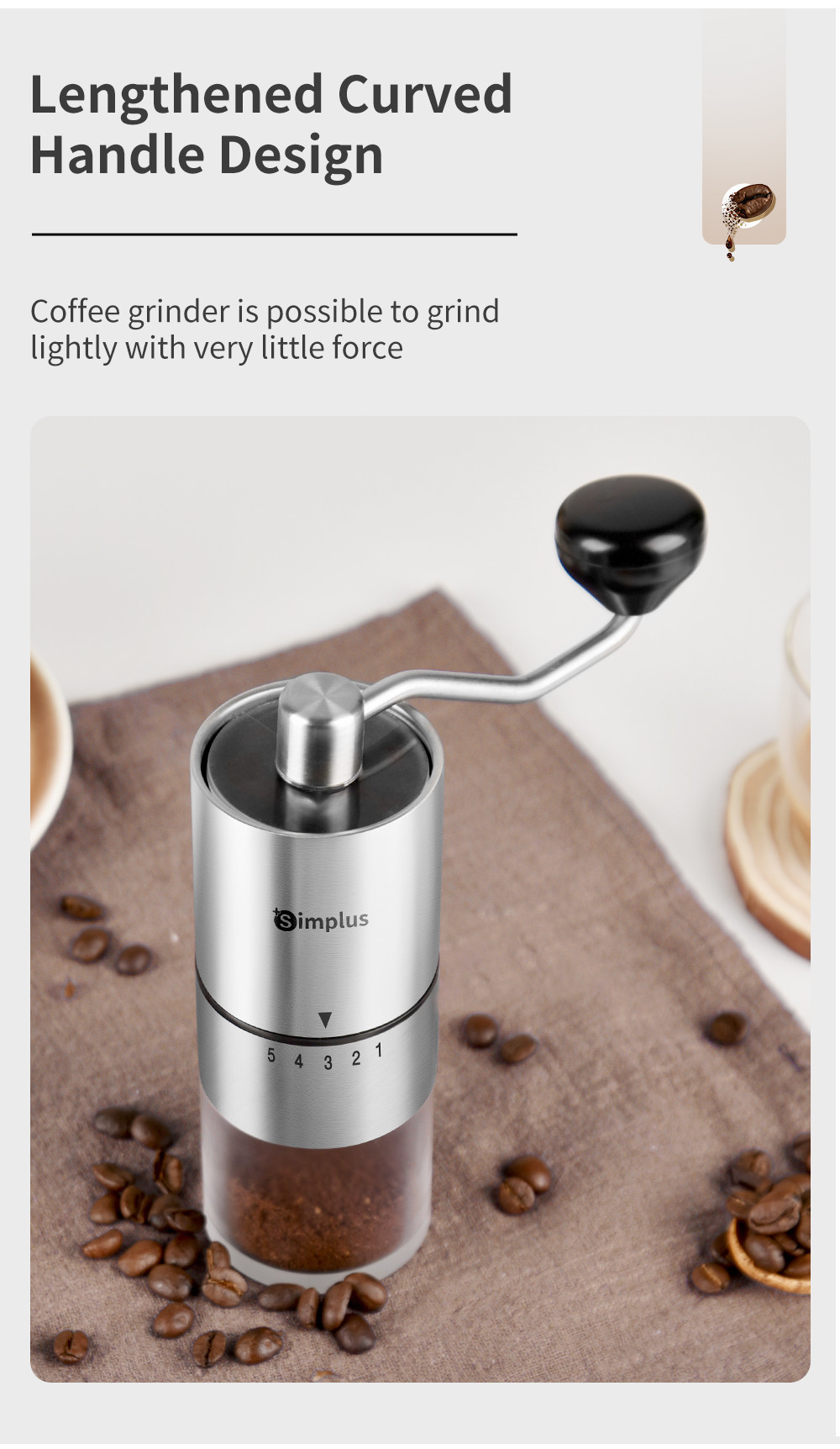 Simplus Manual Coffee Bean Grinder | 5 Tiers of Grinding Setting ...