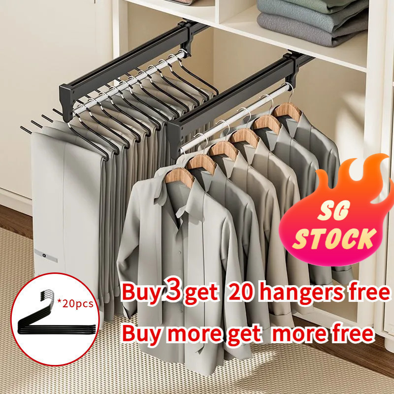 🔥 clothes rack pull out rack retractable hanger rack wardrobe organizer ...