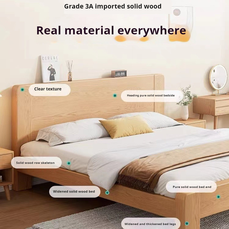 ABC Bed Solid Wood Modern Simple Double Bed 1.5m Rubber Wood Frame 1.2m ...