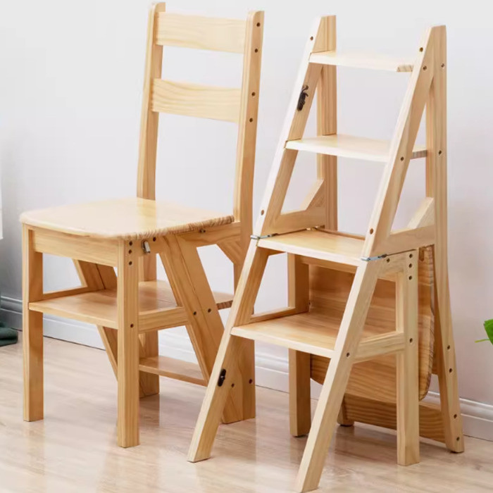 Ladder Chair Solid Wood Household Ladder Chair Folding Telescopic Dual ...