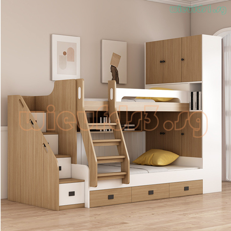 Customizable Double Layer Bed with Wardrobe for Small Spaces High and ...