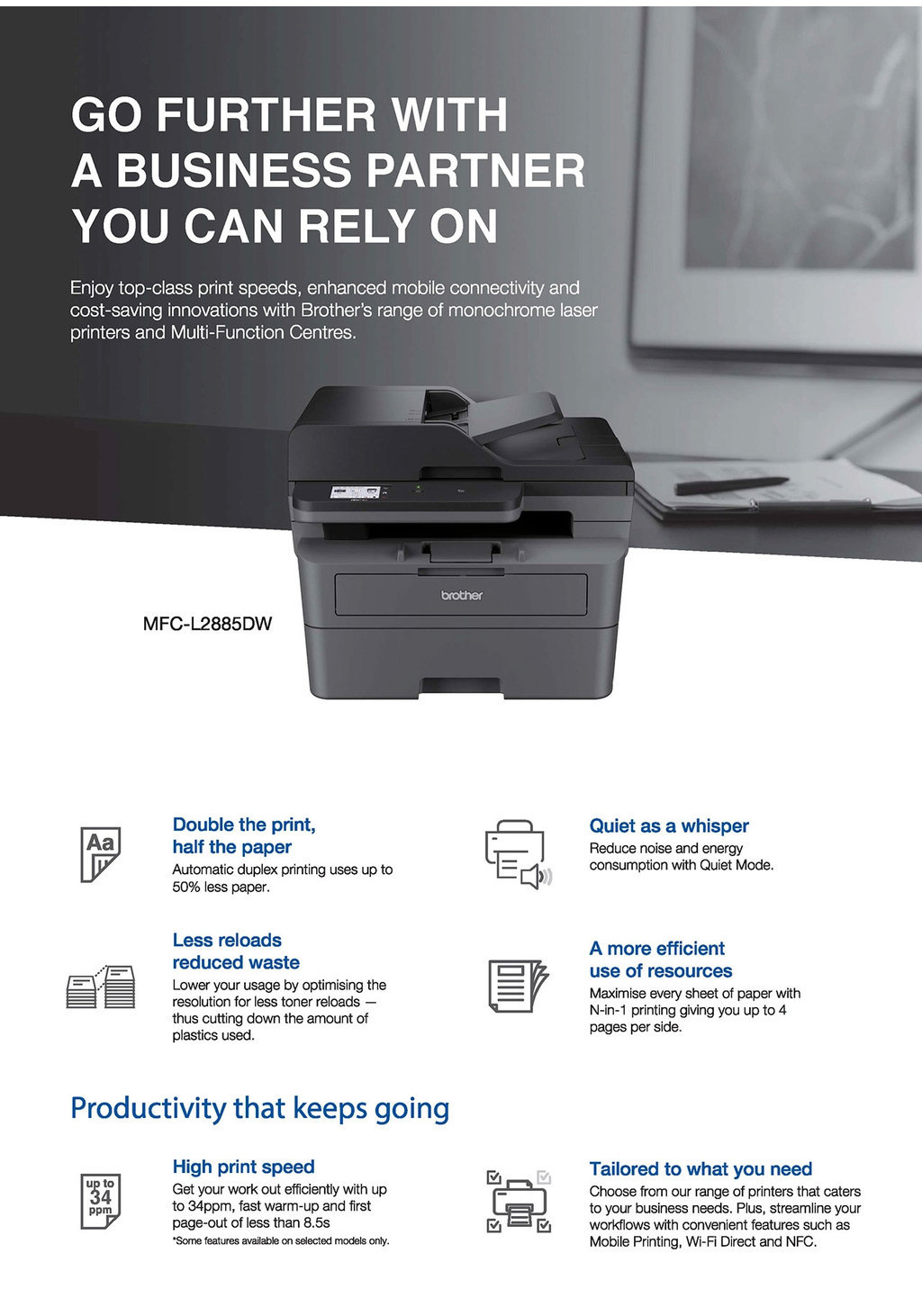 Brother A4 Mono Laser Printer Dcp-l2885dw | Wifi | Adf | Nfc | Print | Scan | Copy | Fax ...