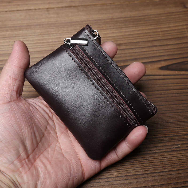 Real Leather Mini Moneybag Cowhide Zipper Handmade Retro Small Coin Bag ...