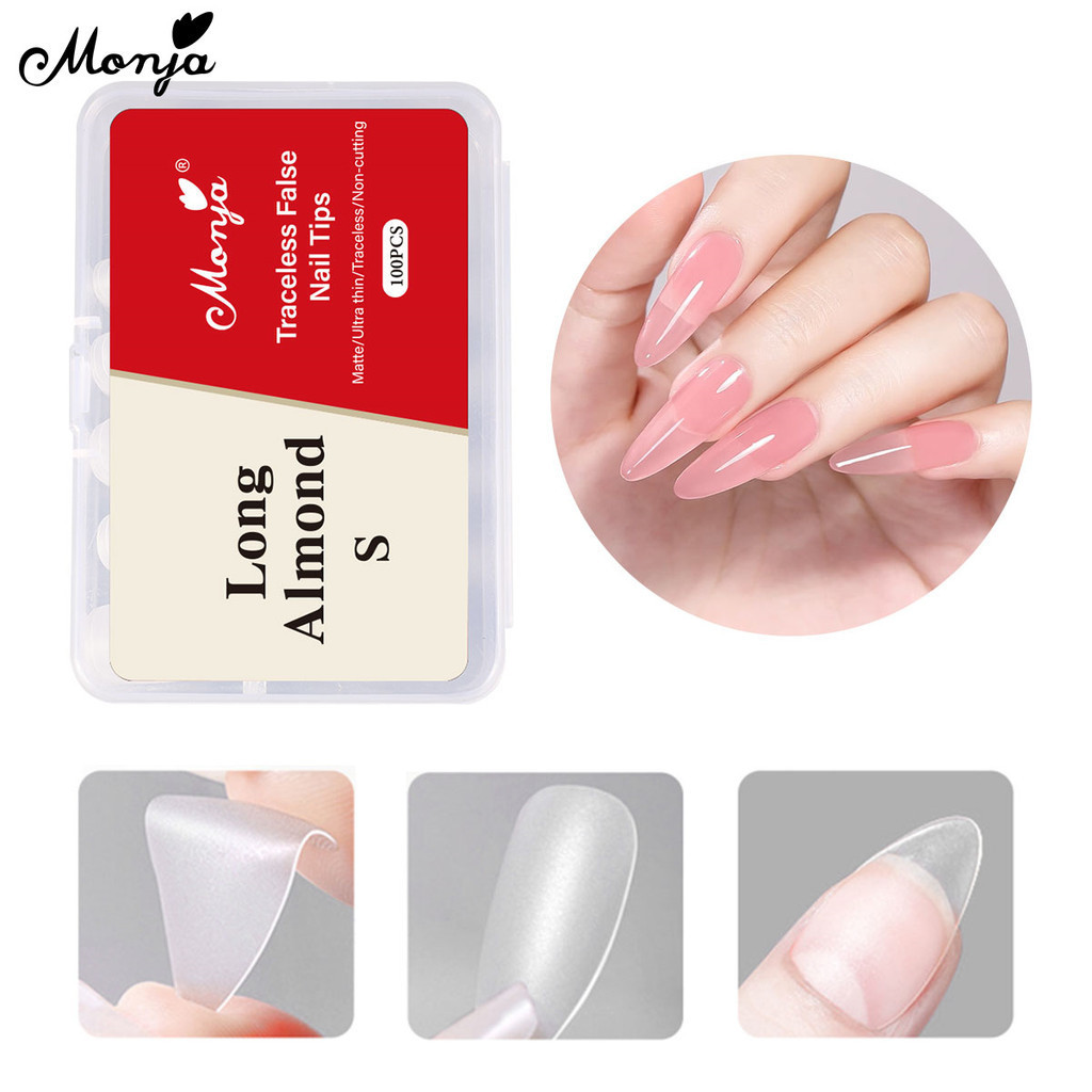 Monja 100PCS Matte Fake Nails Frosted Almond Coffin Square Oval Full ...