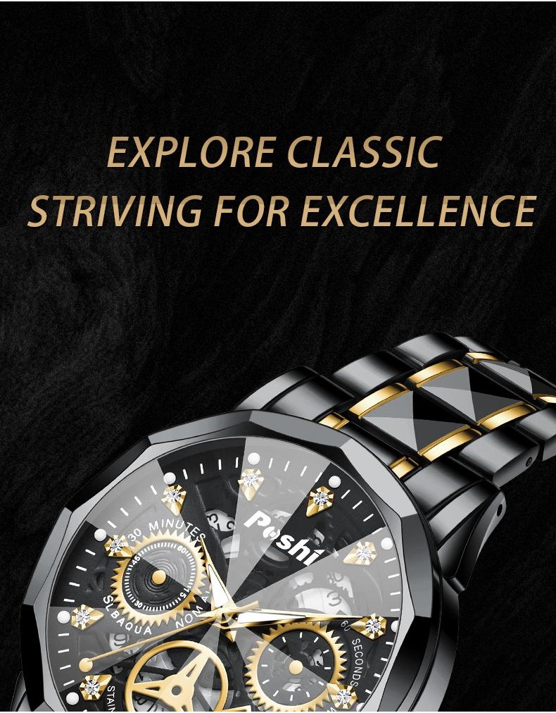 POSHI new automatic Men's Watch Rhombus Mirror non-mechanical watches ...