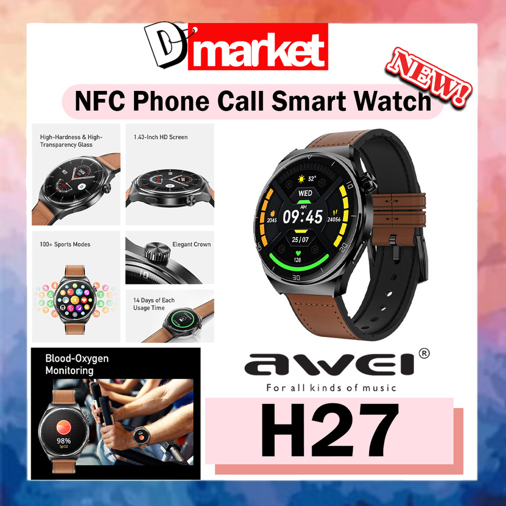 Awei H27 Smart Watch AMOLED Display NFC Payment Phone Call Sport ...