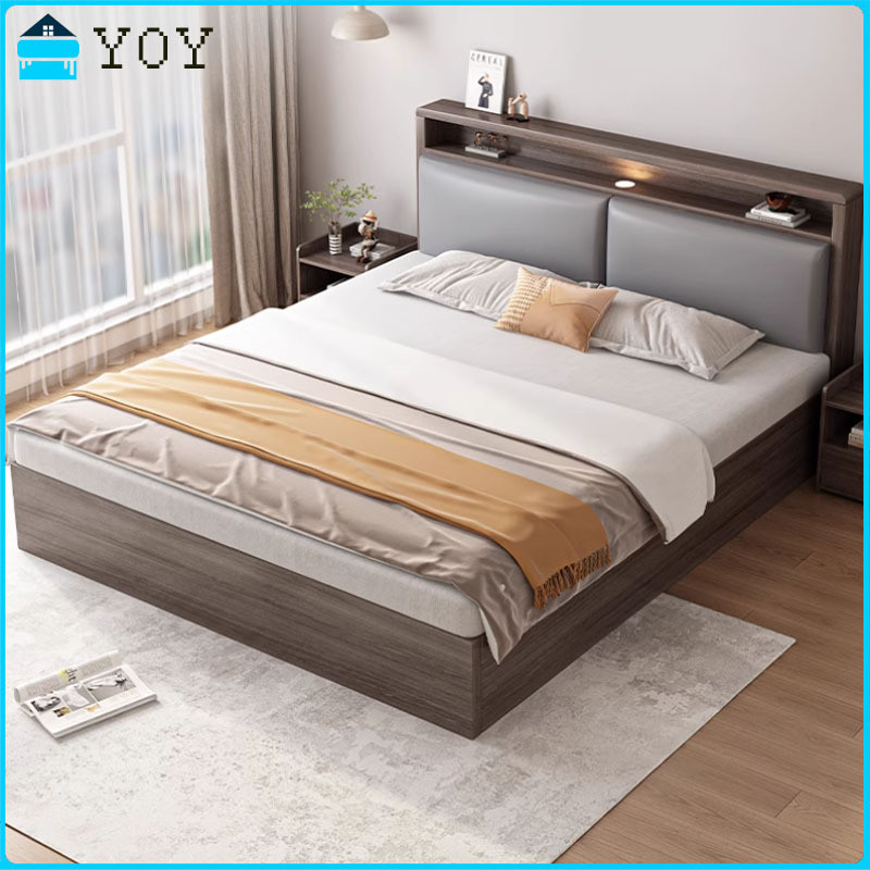 Solid Wood Bed Simple Modern Soft Package Double Home 1.8m Large Rental ...