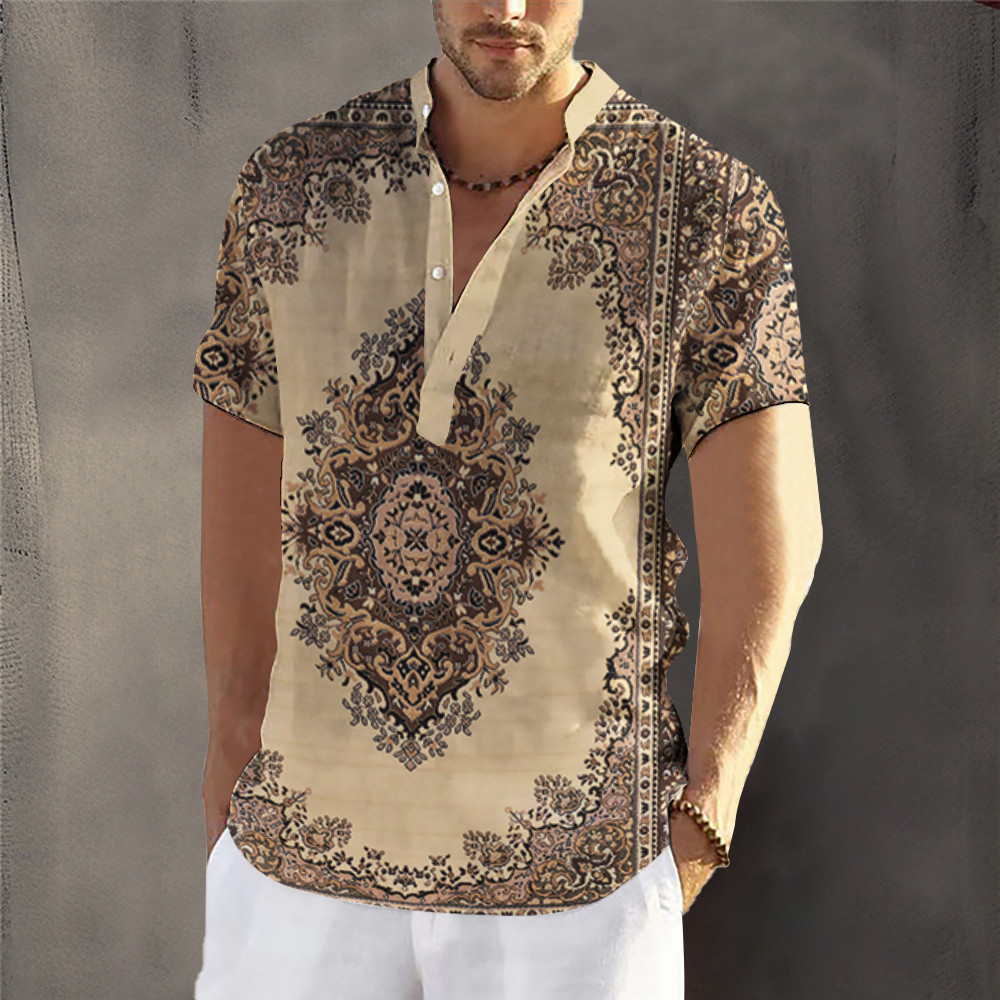 Retro Men's Shirts Summer Short Sleeve Ethnic Tops Casual Daily Male ...