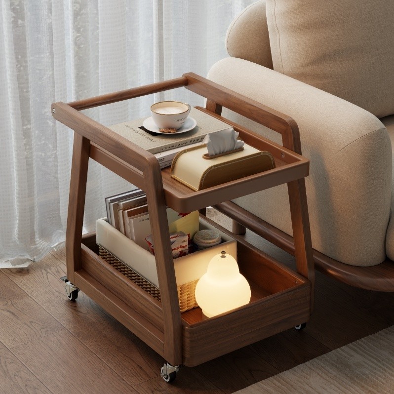 Solid Wood Side Table Living Room Sofa Side Table Movable Bedside Table ...