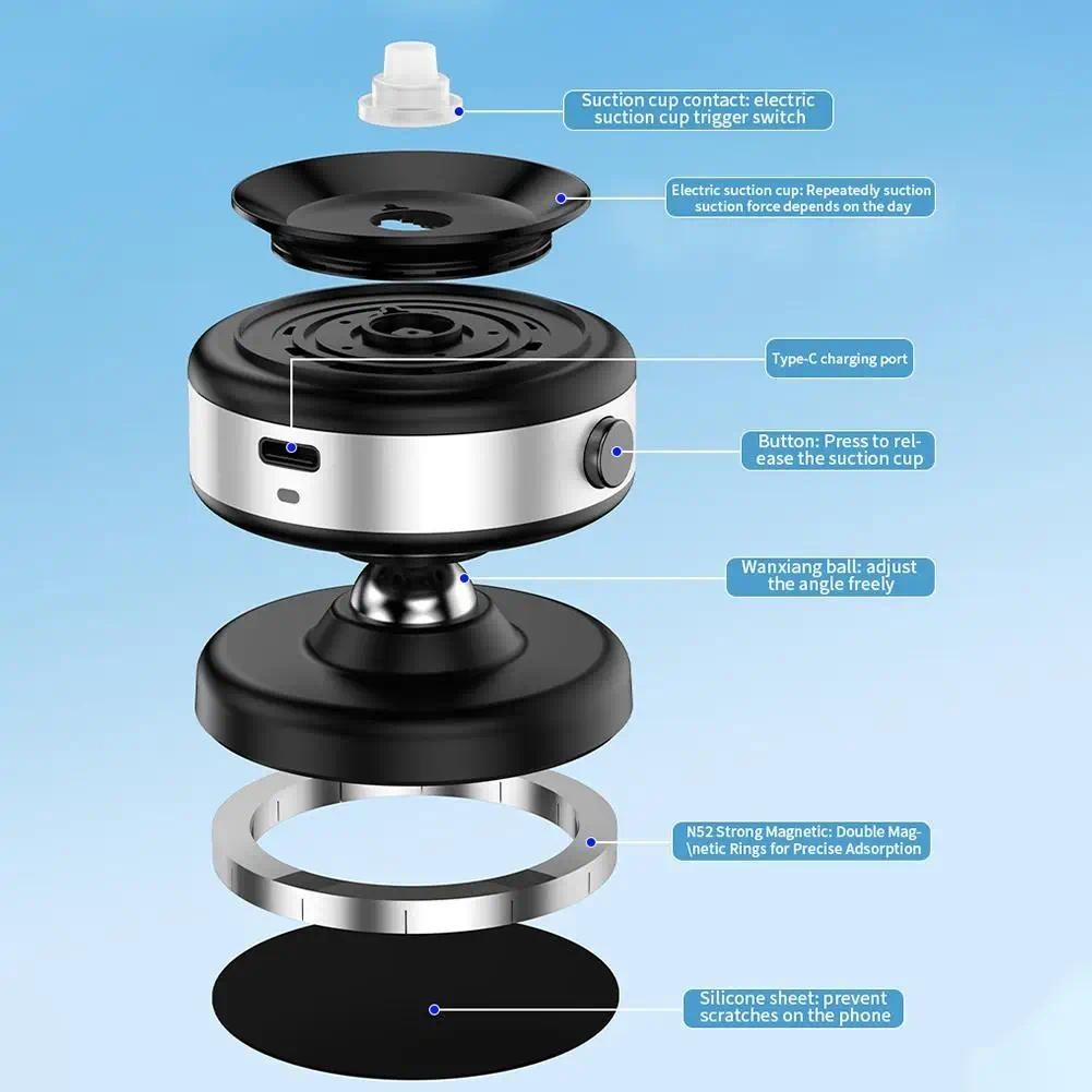 X9C Magnetic Vacuum Car Phone Holder,360° Swivel Adjustable Electric ...