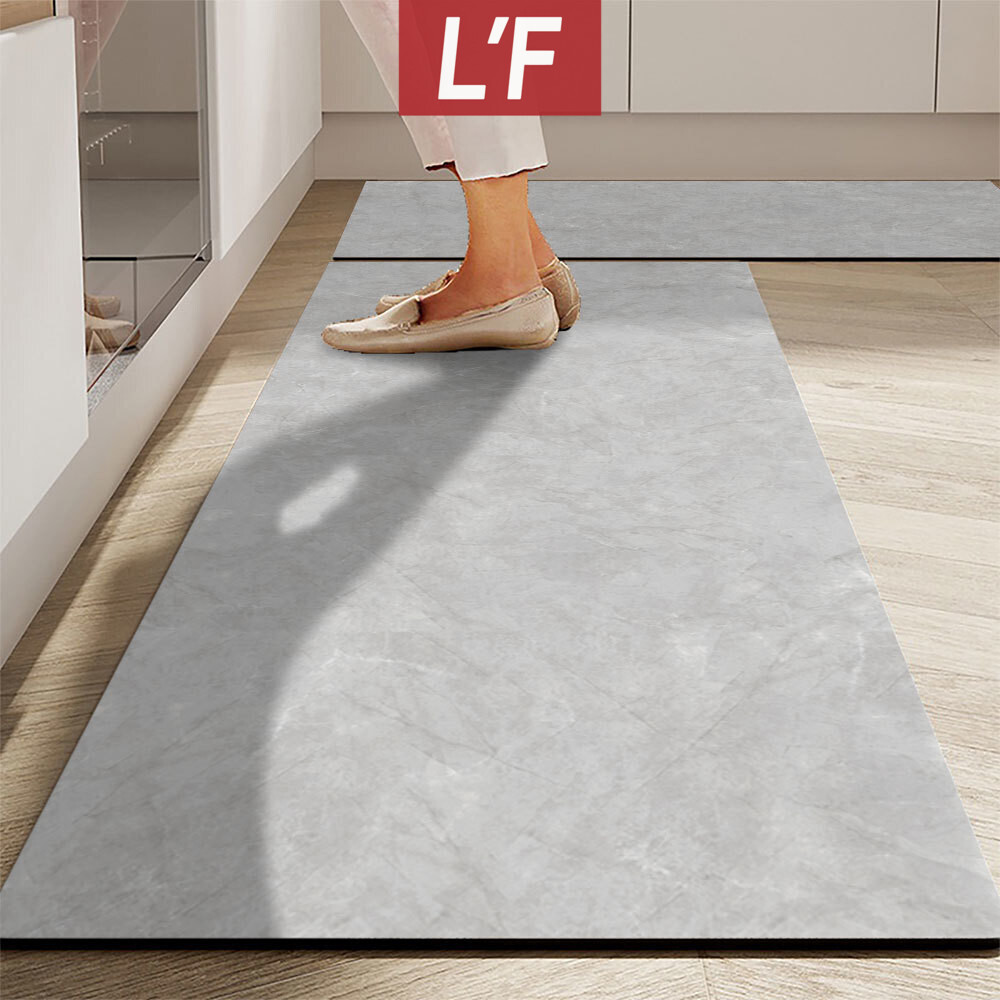 [L’F]Kitchen Soft Floor Mat Premium Anti Slip Diatomite Mat Grey Marble ...