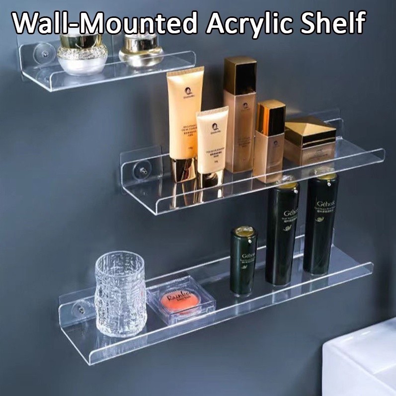 MULA Wall-Mounted Acrylic Shelf, Punch-Free Adhesive Rack for Bathroom ...