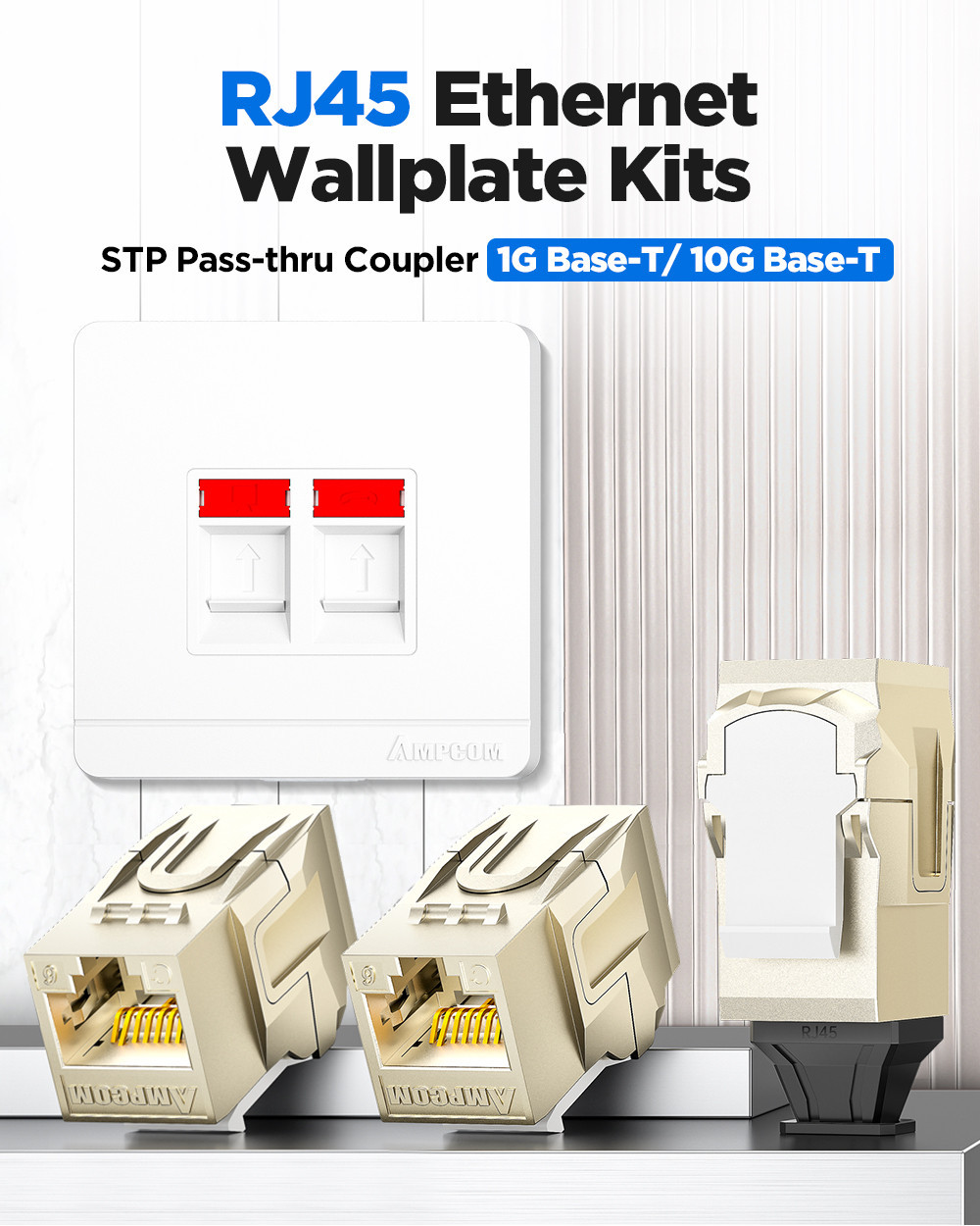 AMPCOM RJ45 STP Keystone Coupler with 86*86 Wall Plate Sets, Shielded ...