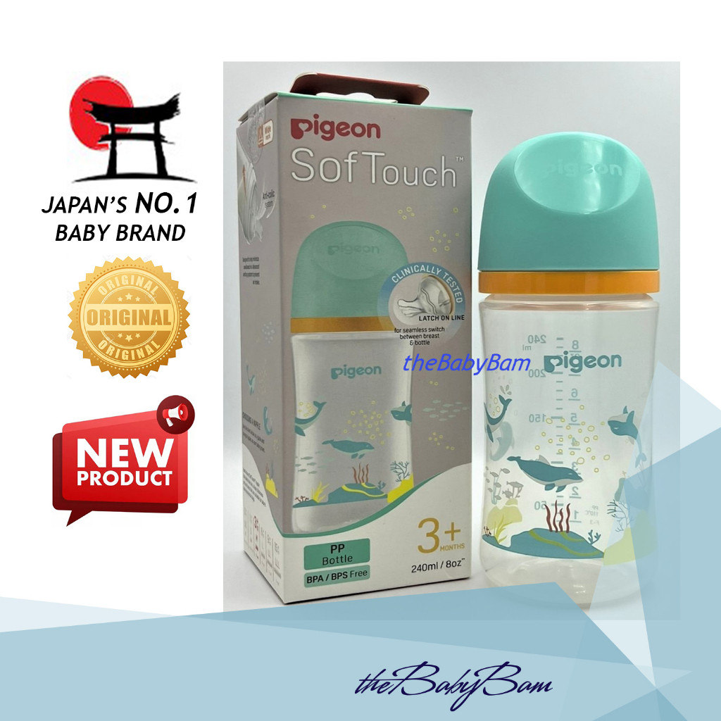 Pigeon SofTouch 3 Dolphin PP Wide Neck 240ml / 8oz Solo Pack Bottle w ...