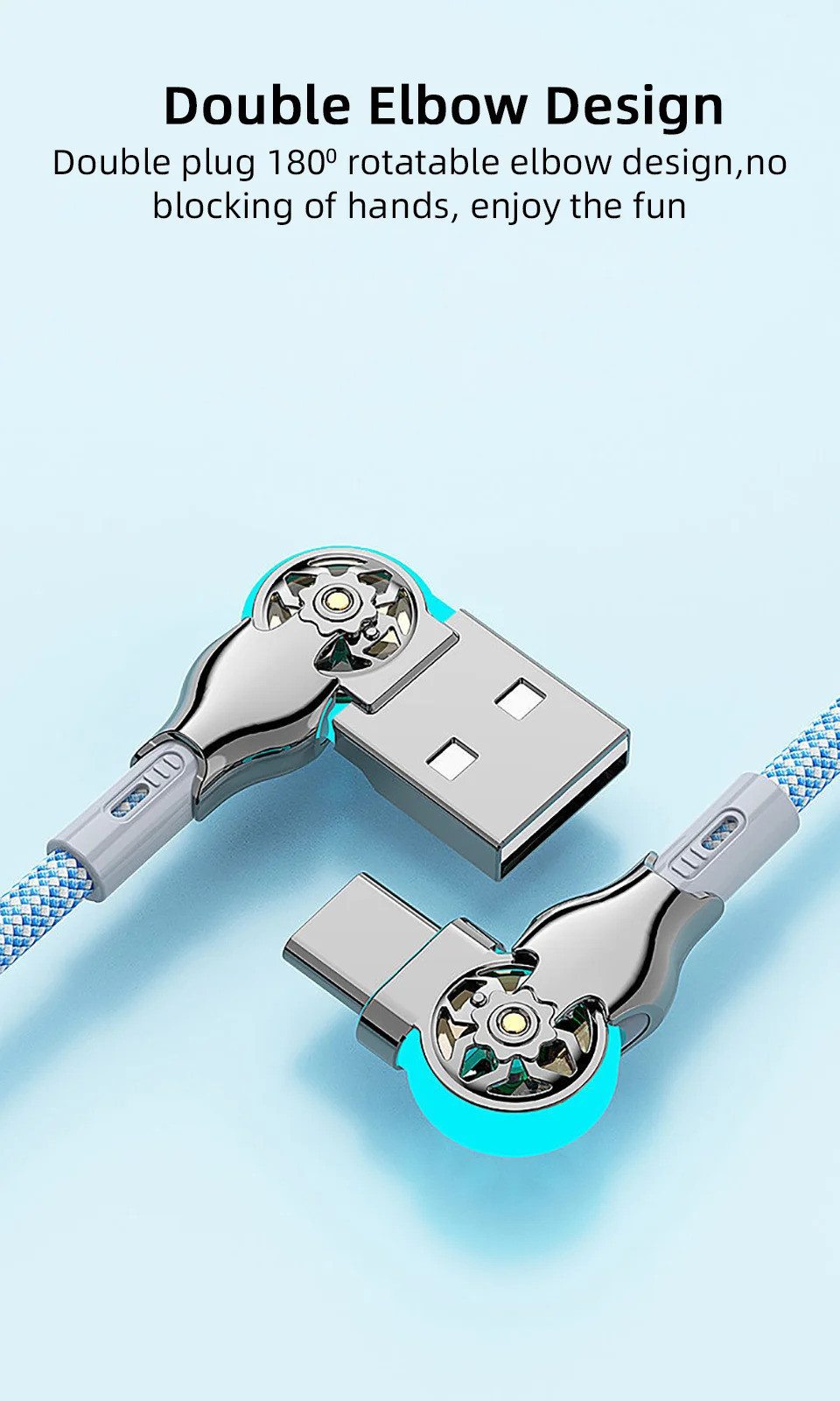 Double Rotatable Cable USB A to Type C Double Elbow 180 Degree Rotation ...